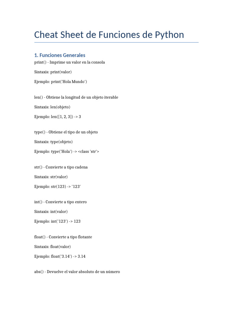 Cheat Sheet Python | PDF | Python (lenguaje de programación) | Ciencias de la Computación