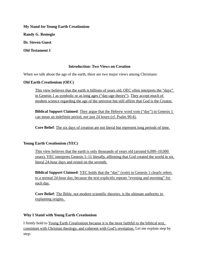 My Stand For Young Earth Creationism | PDF | Genesis Creation Narrative ...