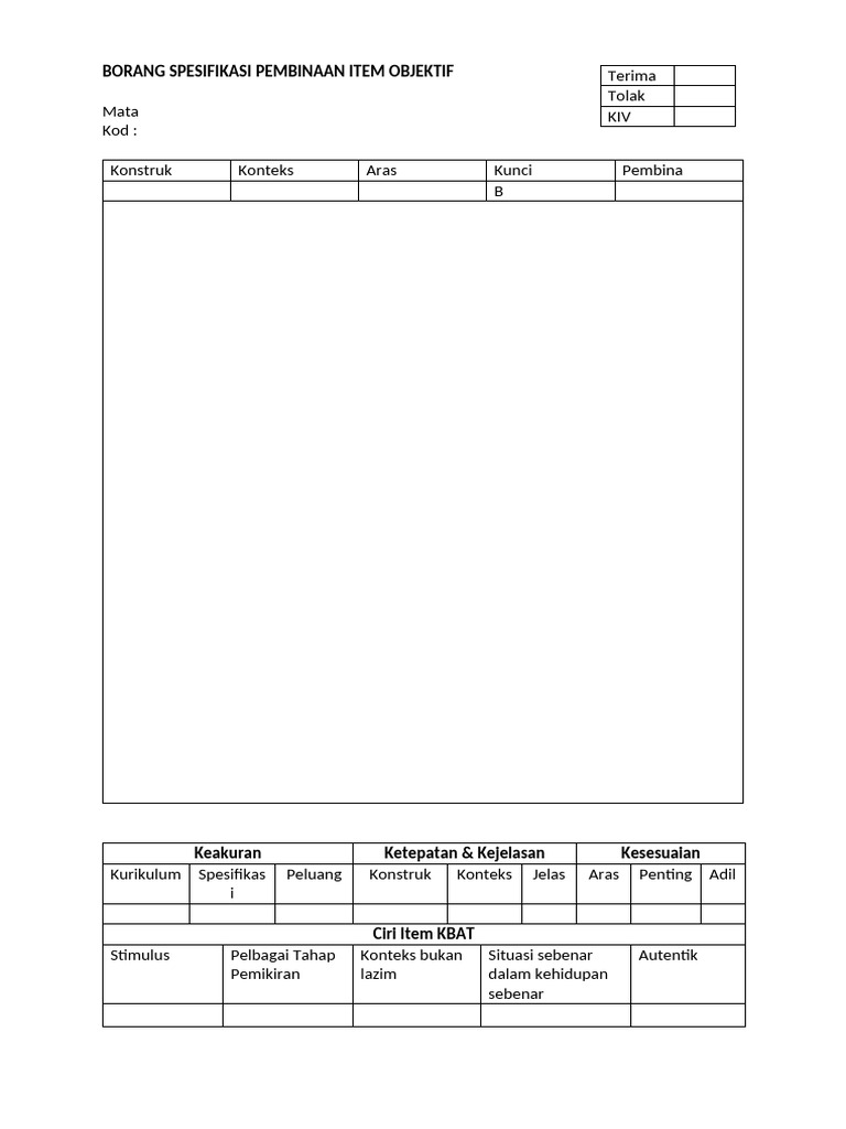 Borang Spesifikasi Pembinaan Item Objektif Pelbagai Bentuk | PDF