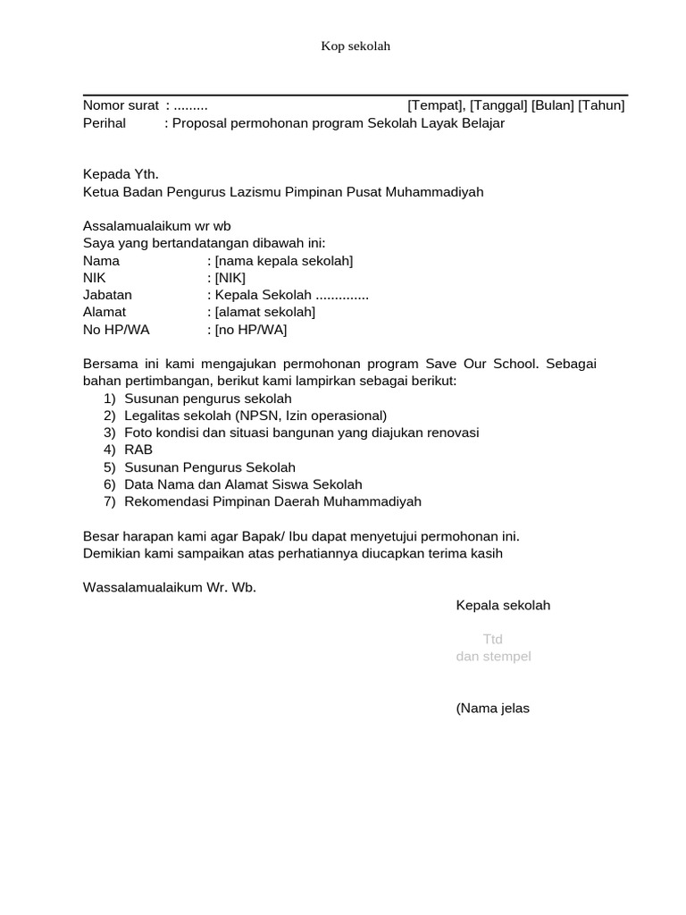 Format Proposal Save Our School | PDF