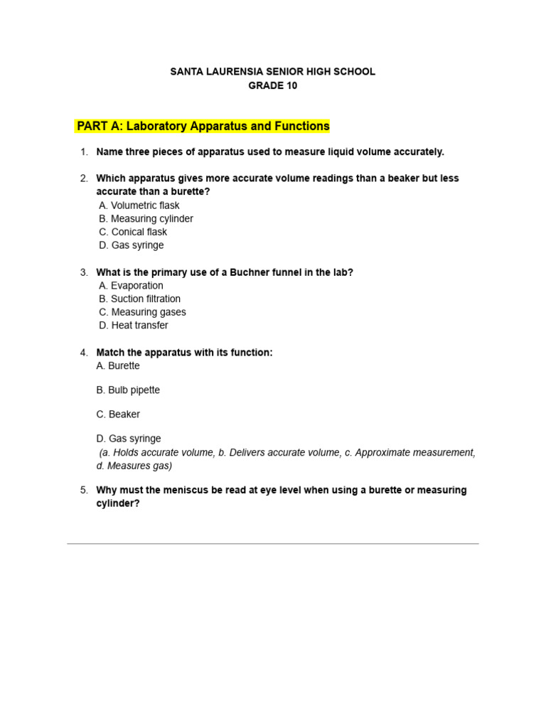 Self Practice Grade 10_Measurement and Lab Safety | PDF | Volume ...
