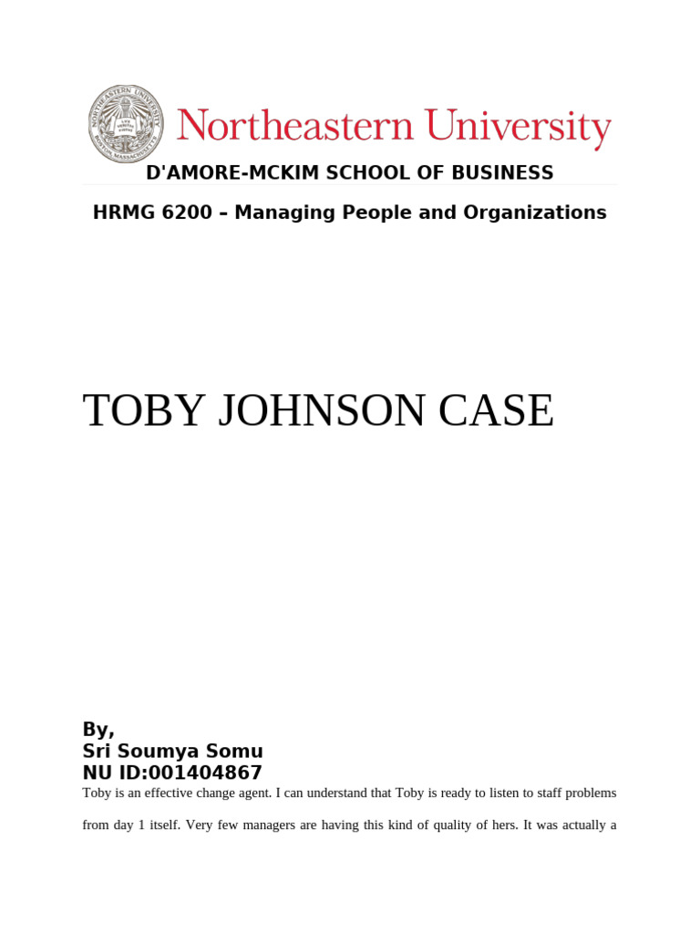 Toby Johnson Case Study: Effective Leadership | PDF