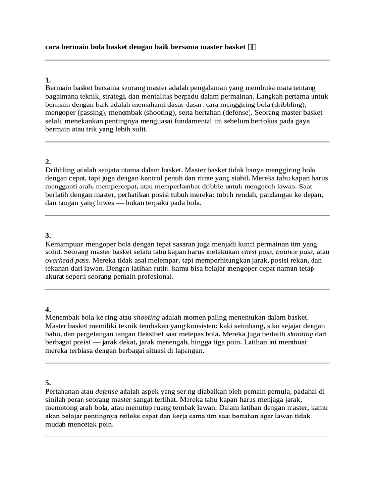 Cara Bermain Bola Basket Dengan Baik Bersama Master Basket ?? | PDF