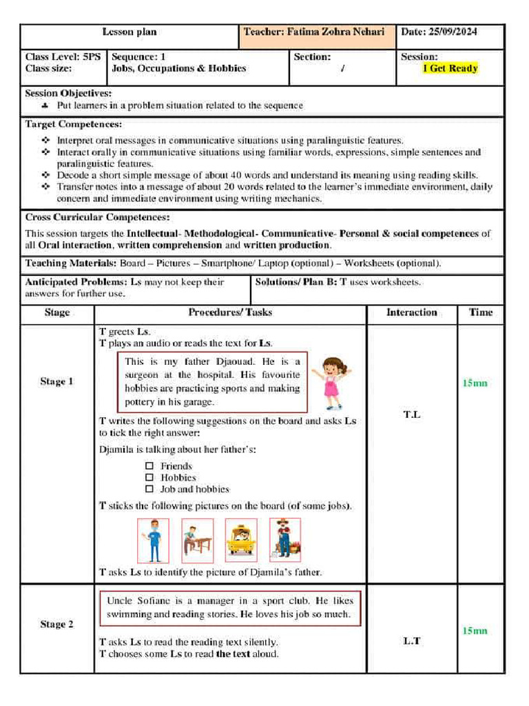 5PS Seq1 - Sec1 Lesson Plans | PDF