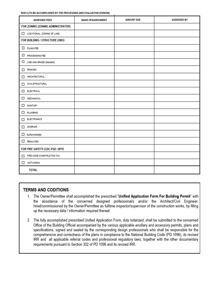 Unified Application Form For Building Permit - (Back) | PDF