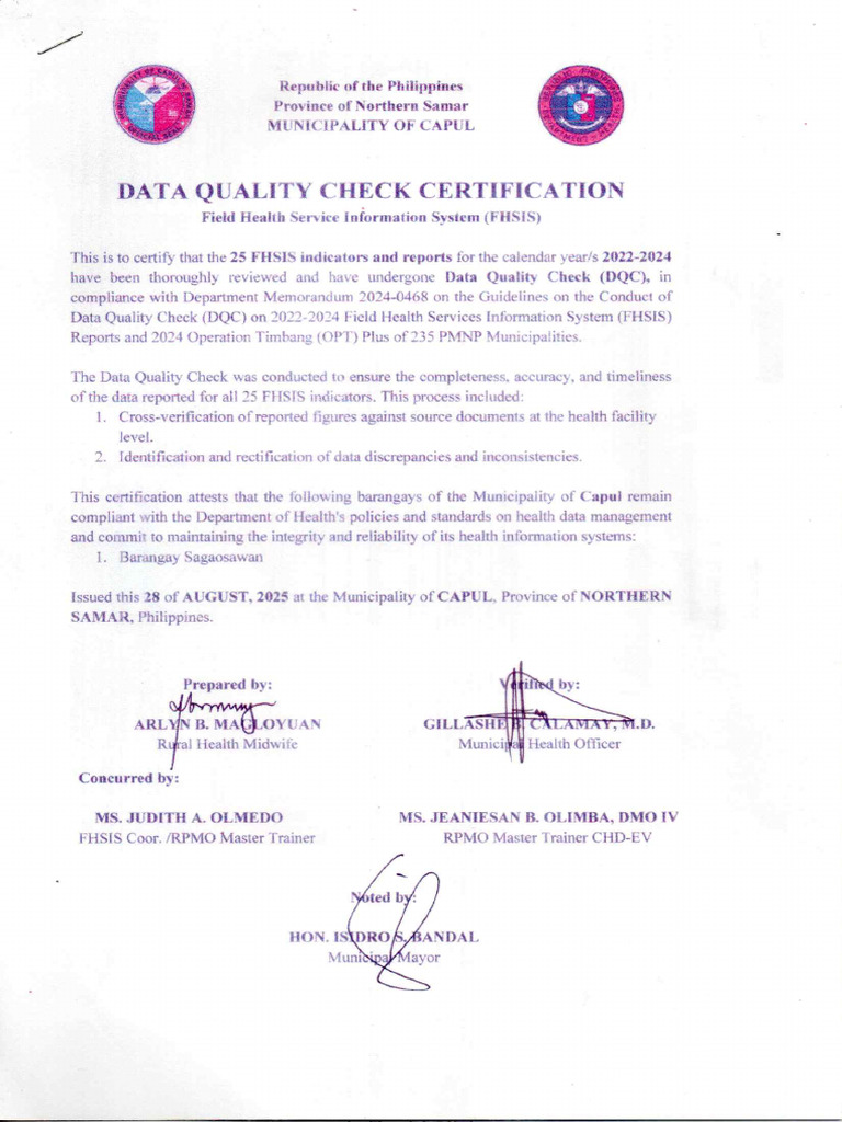 Municipal DQC - Brgy. Sagaosawan | PDF