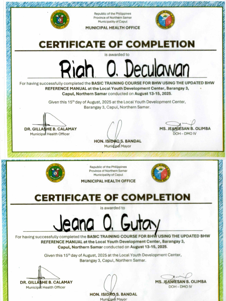 Certificates - BHW Basic Training | PDF