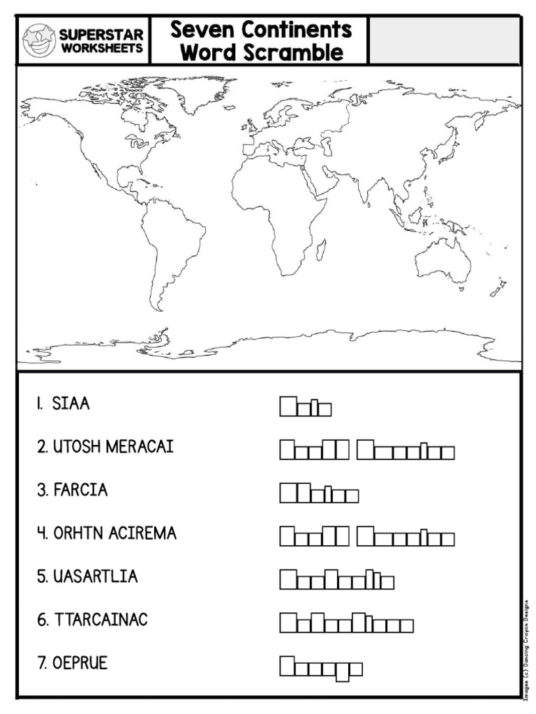 7 Continents Word Scramble | PDF