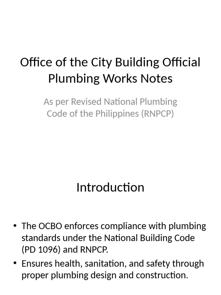 OCBO Plumbing Works Notes RNPCP | PDF