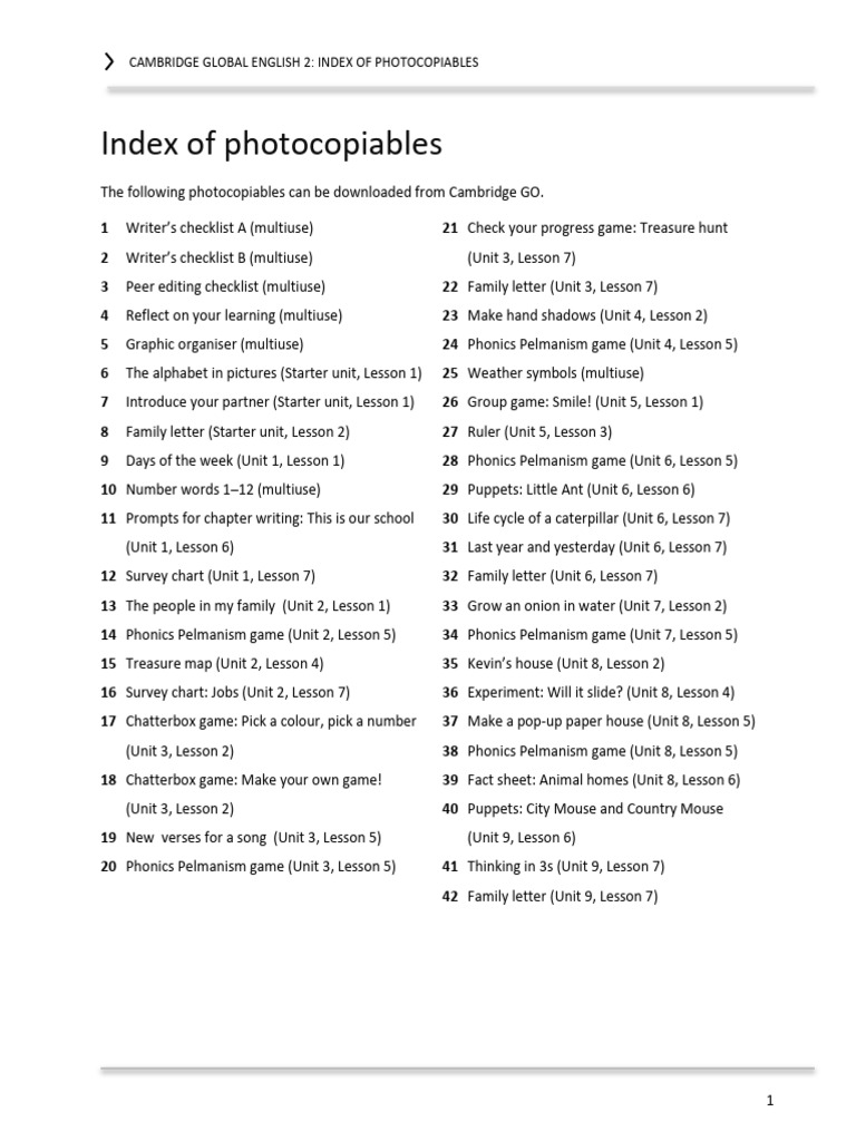GE 2 Photocopiables Index | PDF | Reading (Process) | Written Communication