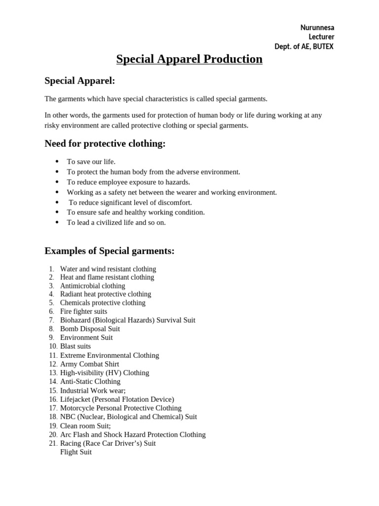 Special Apparel | PDF | Textiles | E Textiles