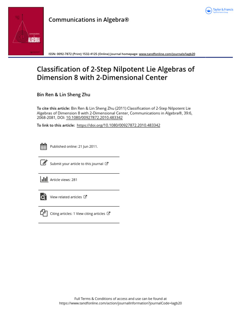 Classification of 2-Step Nilpotent Lie Algebras of Dimension 8 With 2 ...