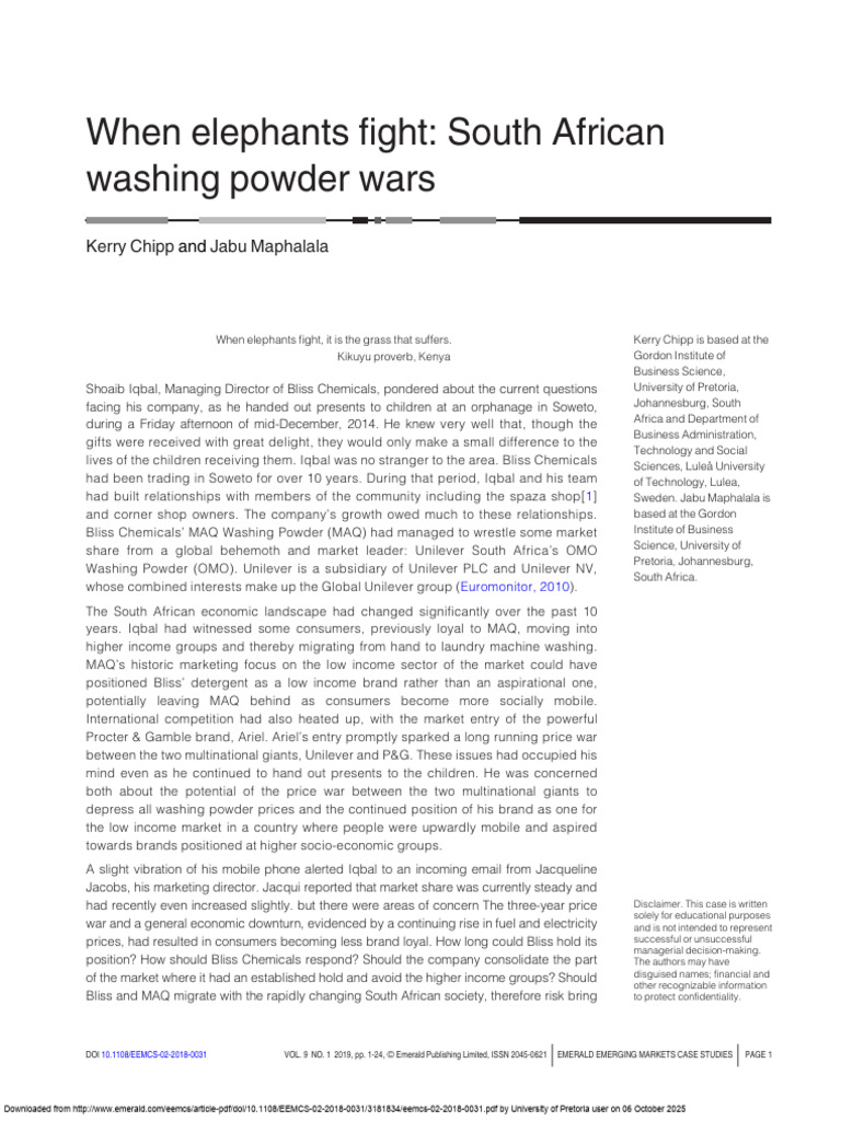 When Elephants Fight - South African Washing Powder Wars. Emerald ...