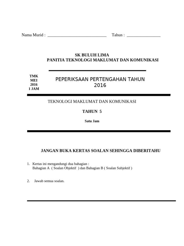 Muka Depan Soalan Peperiksaan | PDF