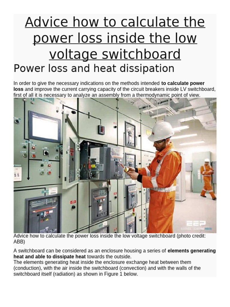 Advice How To Calculate The Power Loss Inside The Low Voltage Switchboard | PDF | Electrical ...