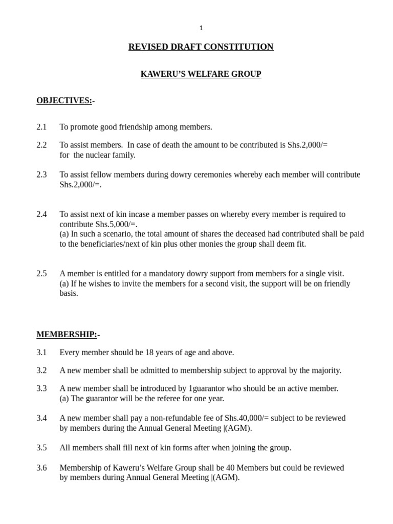 Kaweru Welfare Group Constitution Draft | PDF | Government | Justice