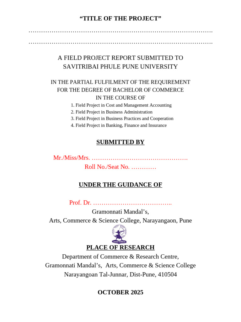 SY B.Com Sem-III Field Project Report | PDF | Thesis | Academic Degree