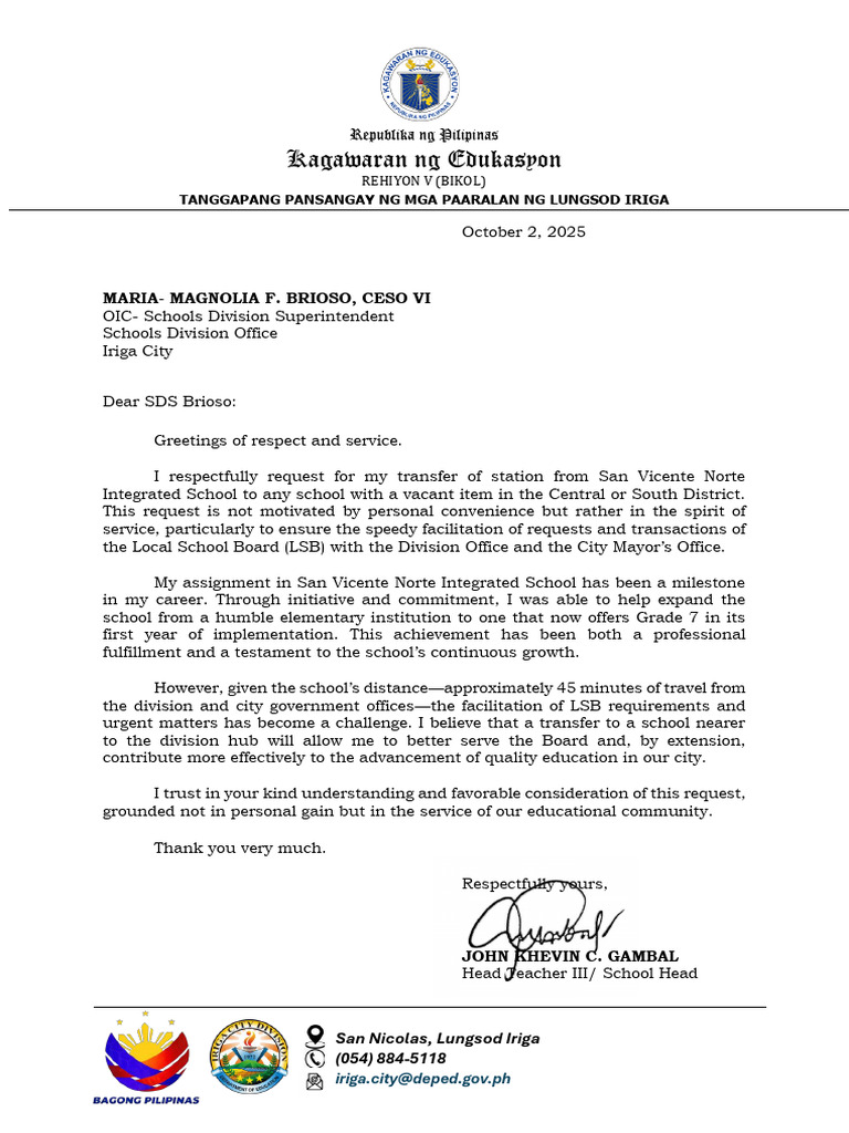 Request for Transfer of Assignment | PDF