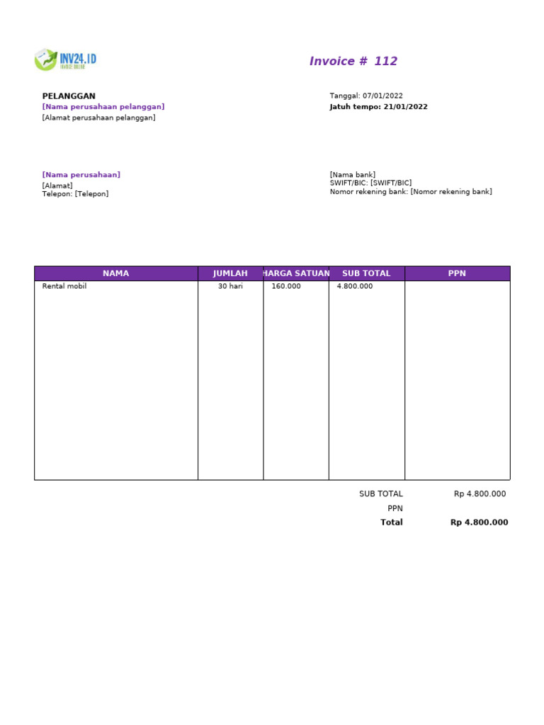 Contoh Invoice Rental Mobil (1) | PDF