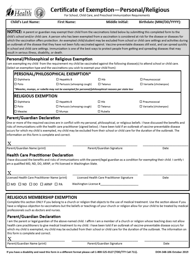 Vaccine Exemption Form for Parents | PDF | Vaccines | Vaccination