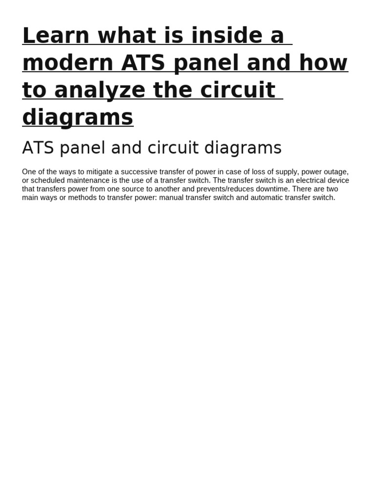 Learn What is Inside a Modern ATS Panel and How to Analyze the Circuit ...