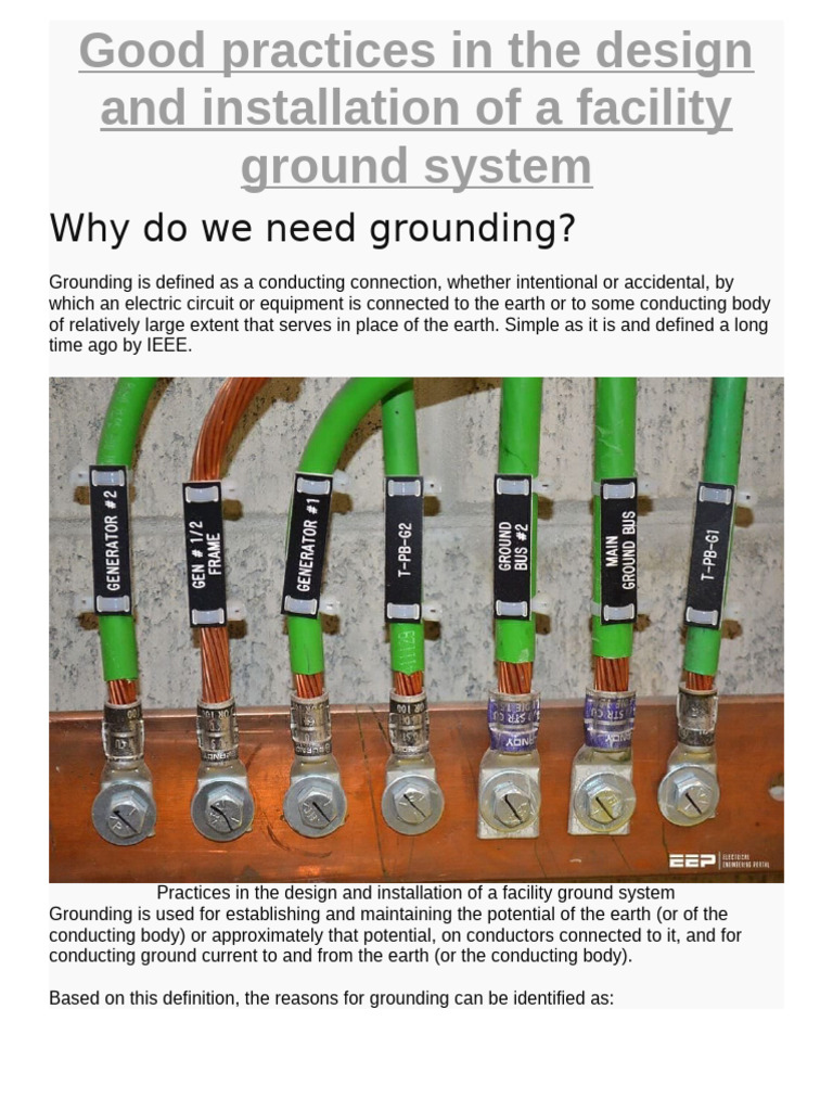 Good Practices in The Design and Installation of A Facility Ground ...