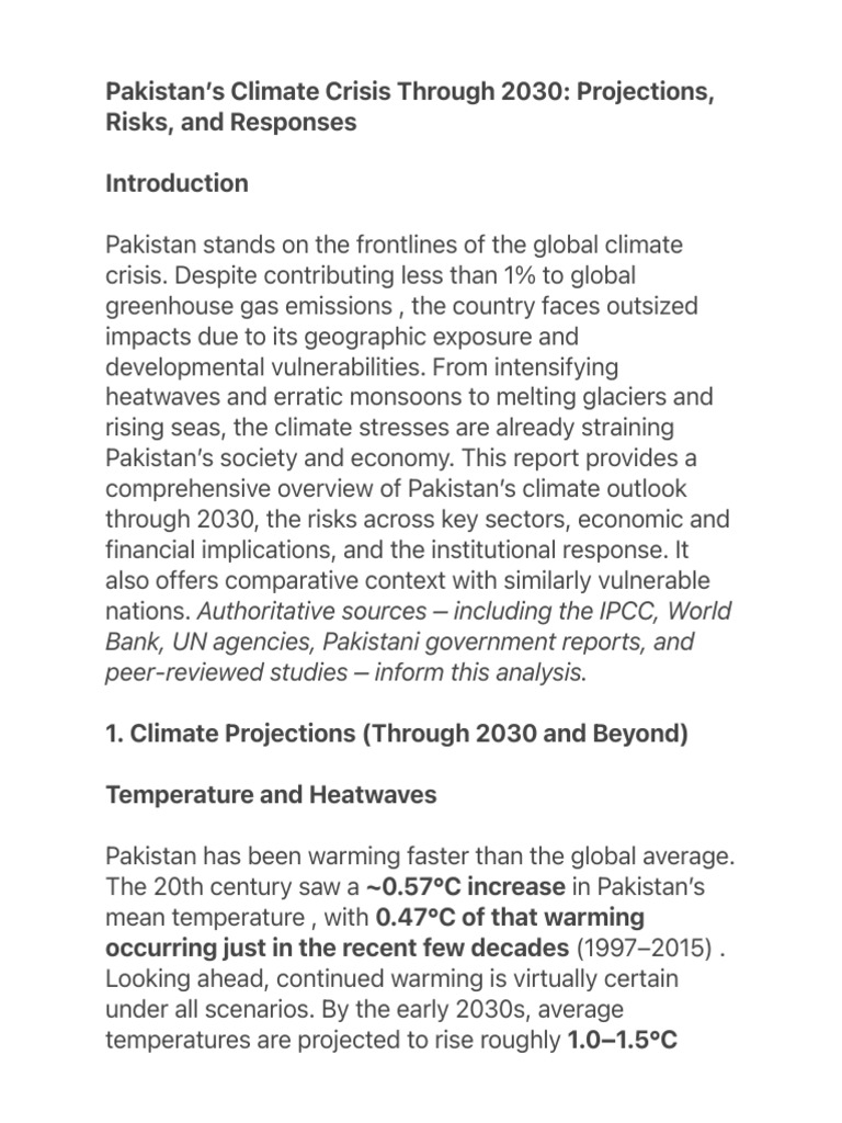 Pakistan's Climate Crisis Through 2030: Projections, Risks, and ...