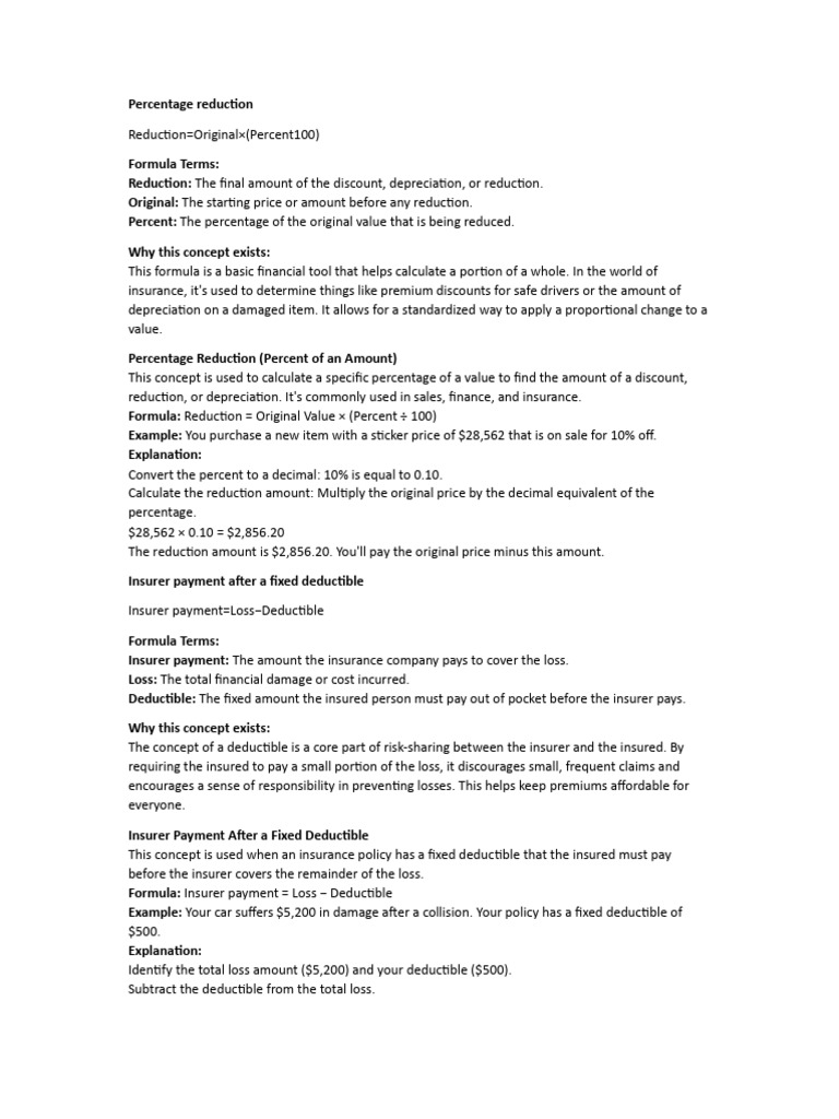 Insurance Formula Calculations Guide | PDF | Insurance | Reinsurance