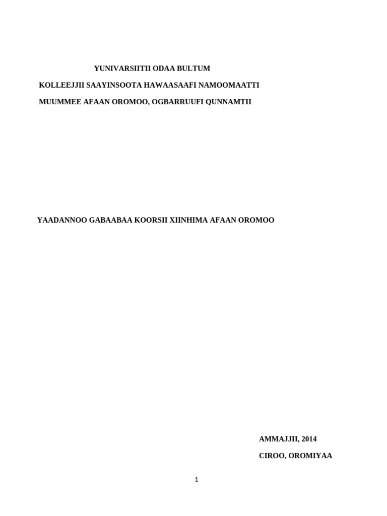 Afan Oromo Syntax (AFOL 3071) | PDF
