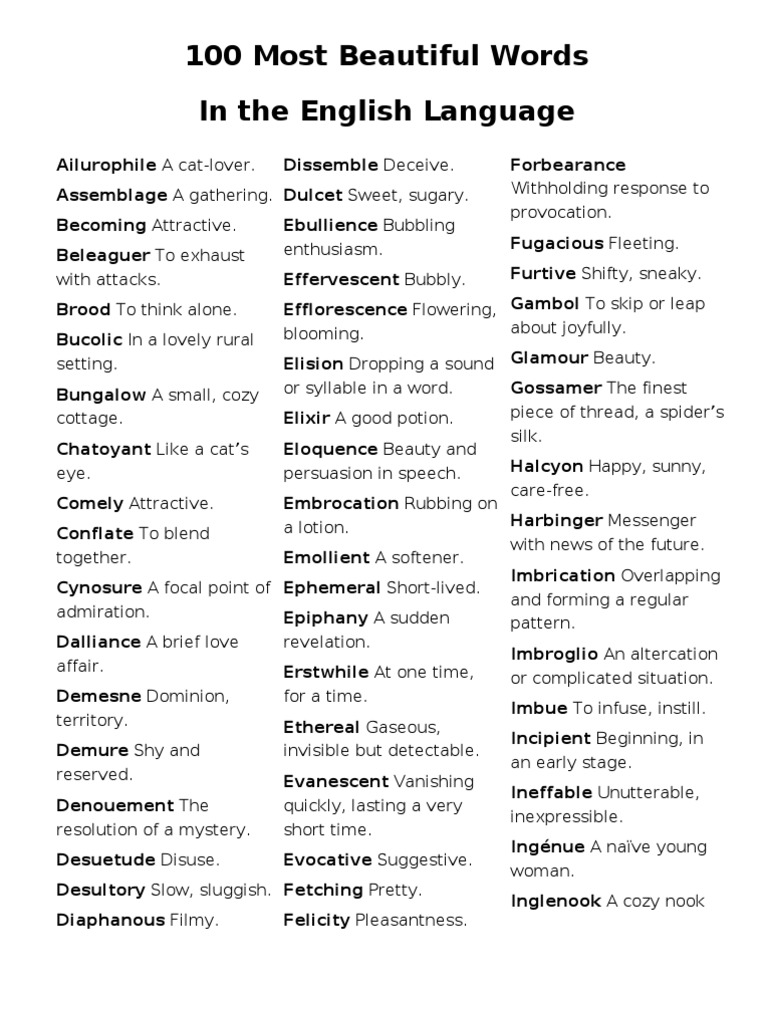 100 Most Beautiful Words | PDF | Poetry