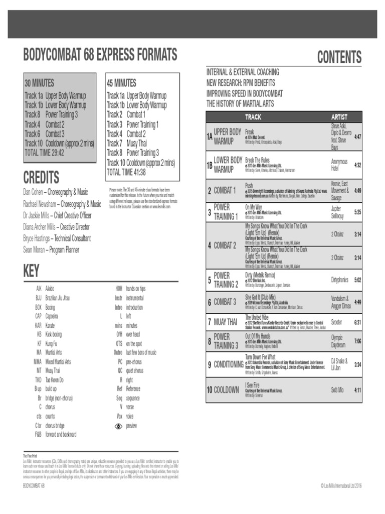 BODYCOMBAT 68 Choreography Booklet - Print Ready | PDF