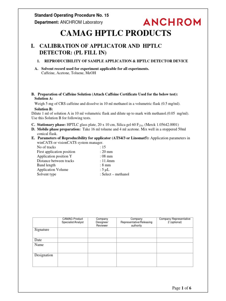 Calibration Sop - CAMAG | PDF | Thin Layer Chromatography