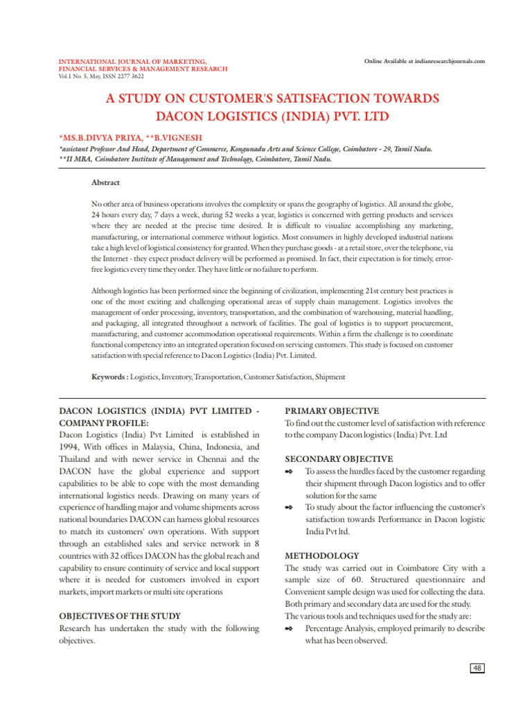 Customer Satisfaction Study: Dacon Logistics | PDF | Logistics | Economies