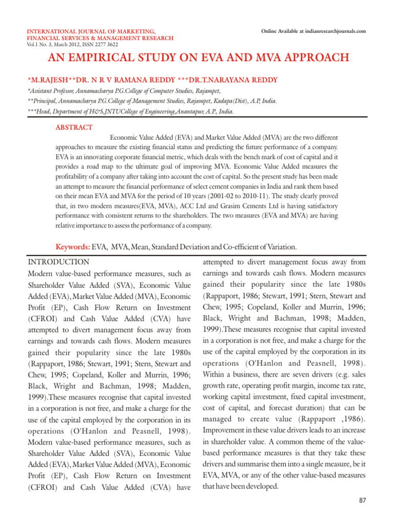 An Empirical Study On Eva and Mva Approa | PDF | Coefficient Of ...