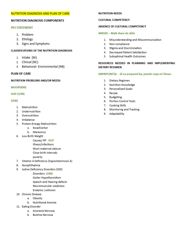 Nutrition Diagnosis and Care Plan Guide | PDF | Malnutrition | Nutrition