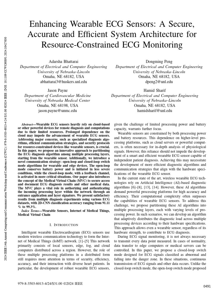 Enhancing Wearable ECG Sensors A Secure Accurate and Efficient System ...