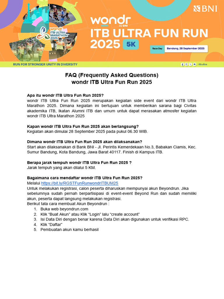 Wondr ITB Ultra Fun Run 2025: Info & Registrasi | PDF