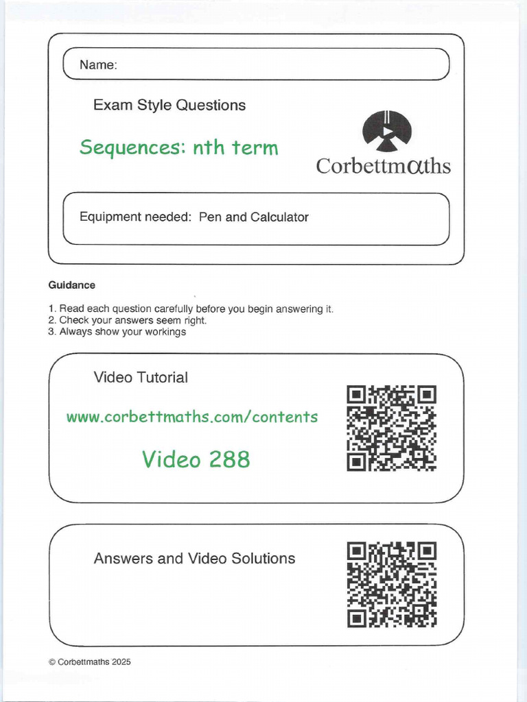 NTH Term Practice Questions Answers | PDF