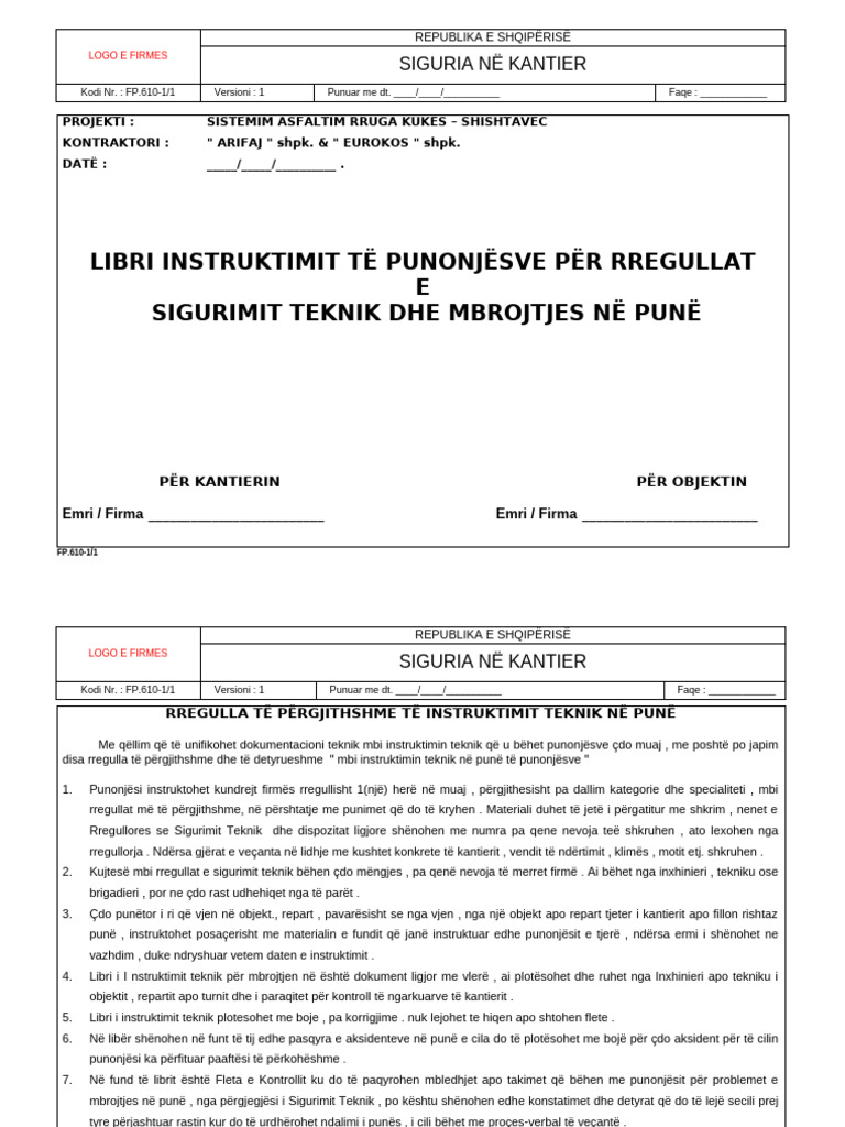 Libri I Instruktimit Teknik | PDF