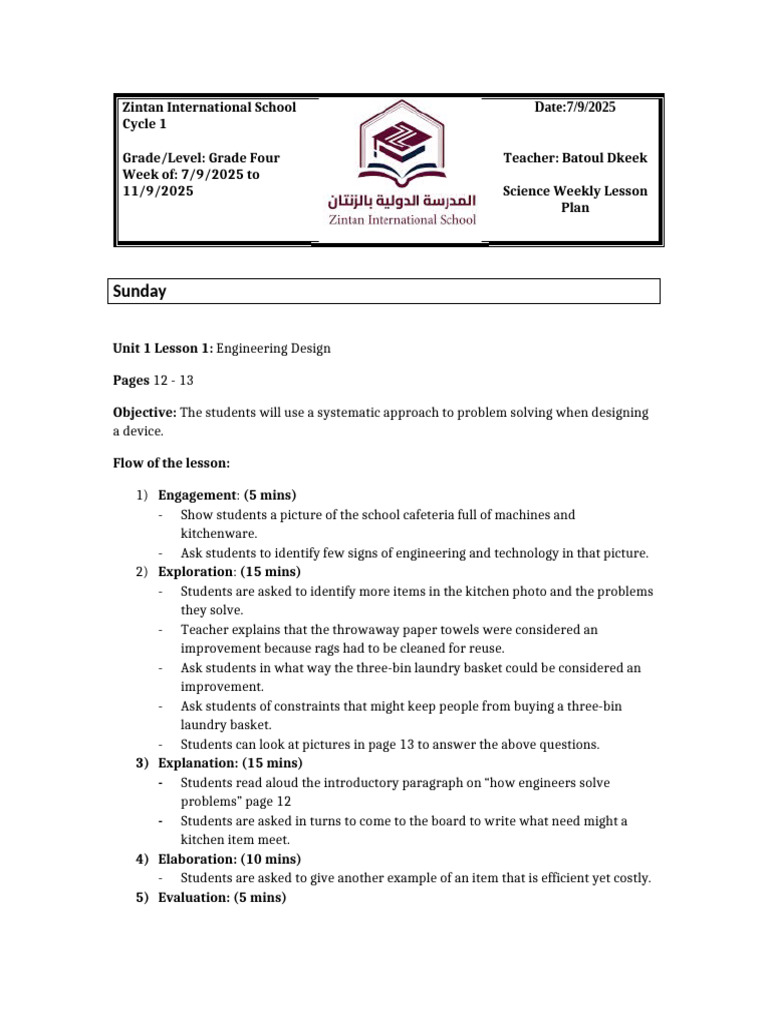 Gr4 WLP 2 - Science - 7 Sep - 11 Sep | PDF | Engineering Design Process | Learning