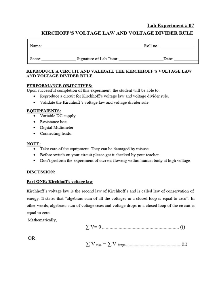 Lab 7 & 8 Kvl Kcl Vdr Cdr | PDF | Voltage | Resistor