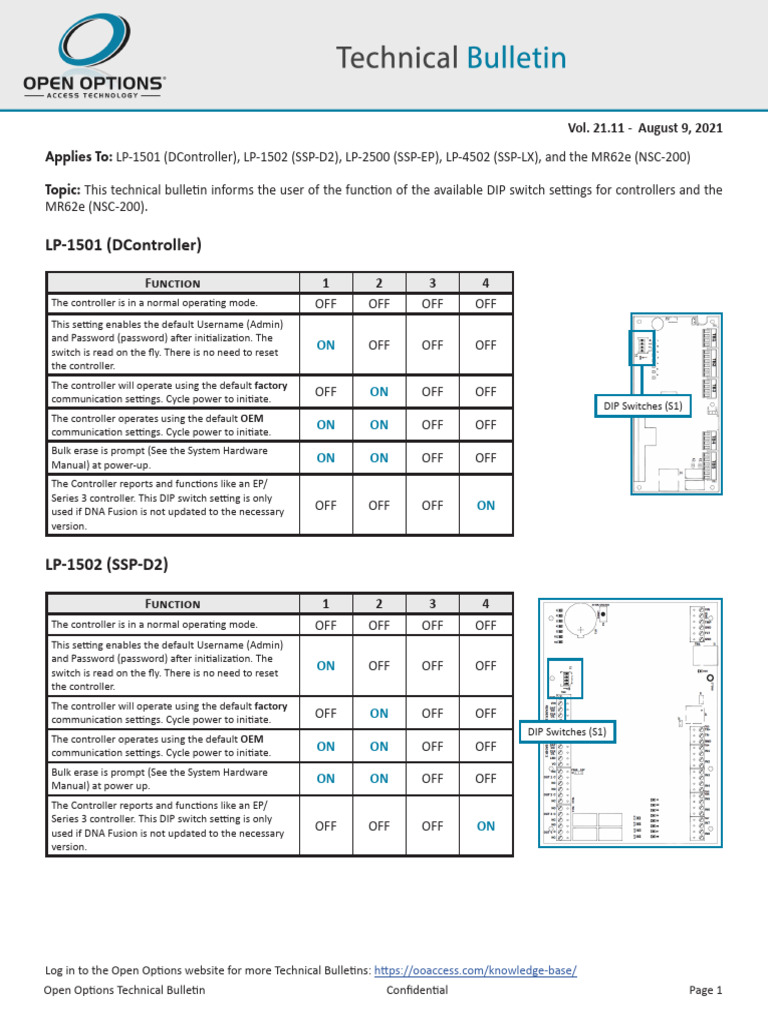 DIP Switch Settings for Open Options Controllers | PDF | Computing ...