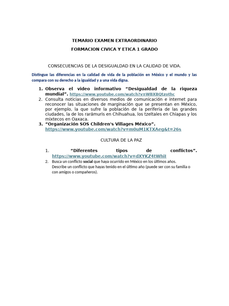 Temario Examen Extraordinario 1er. Grado | PDF