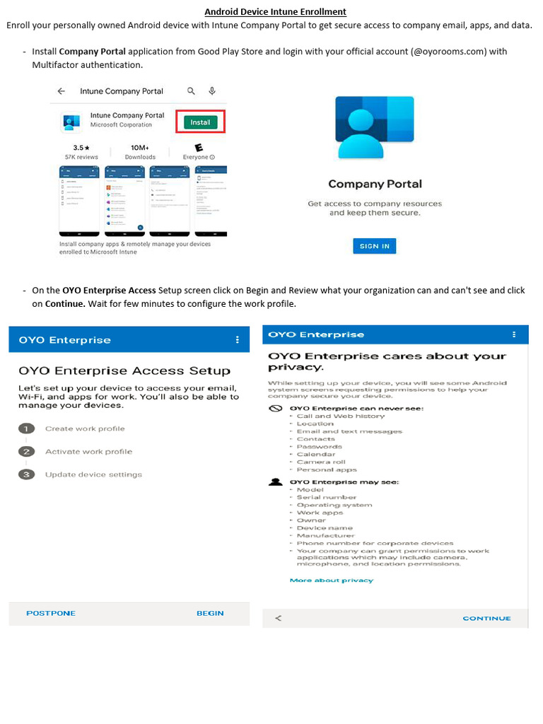 Android Intune Enrollment Guide | PDF