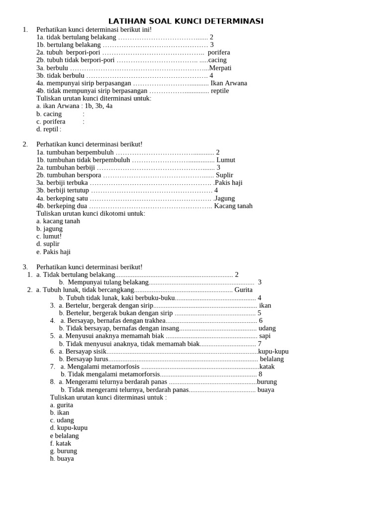 Latihan Soal Kunci Determinasi | PDF