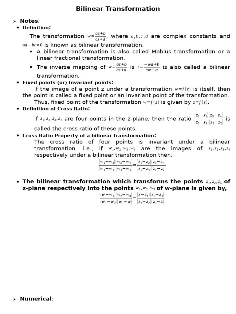 Bilinear Transformation Overview | PDF | Mathematical Objects ...