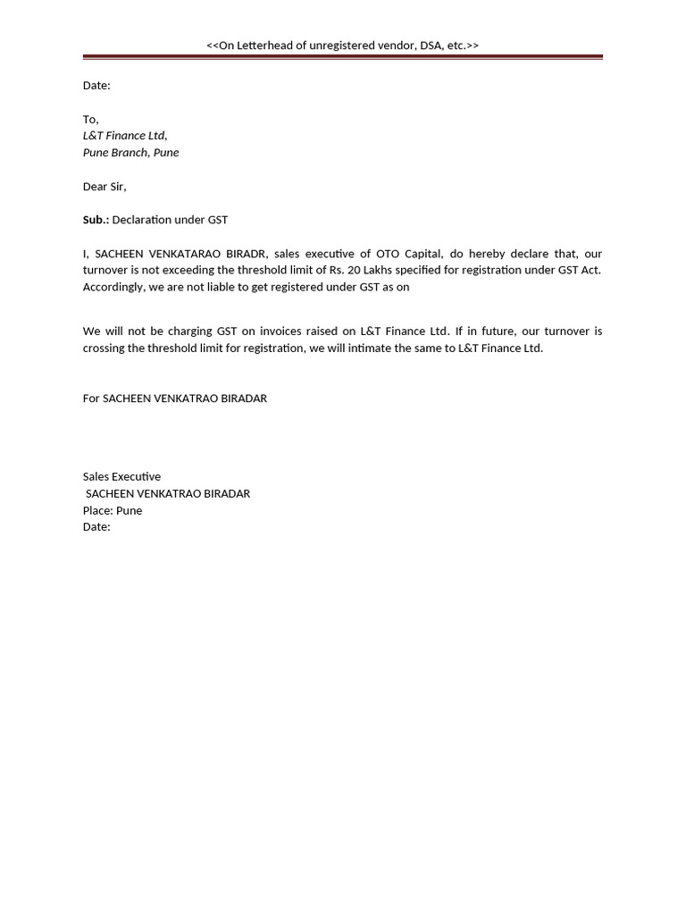 GST Declaration LTF - Docx SACHEEN 22 | PDF