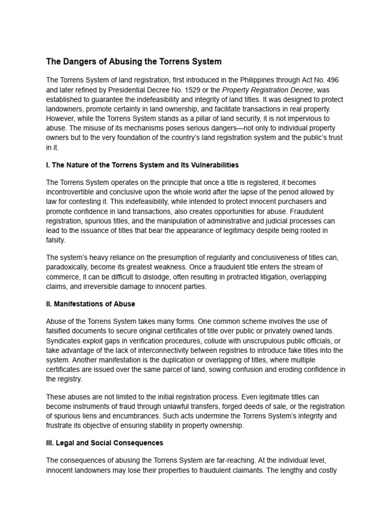 Abusing Torrens System Is Bad | PDF | Property Law | Natural Resources Law