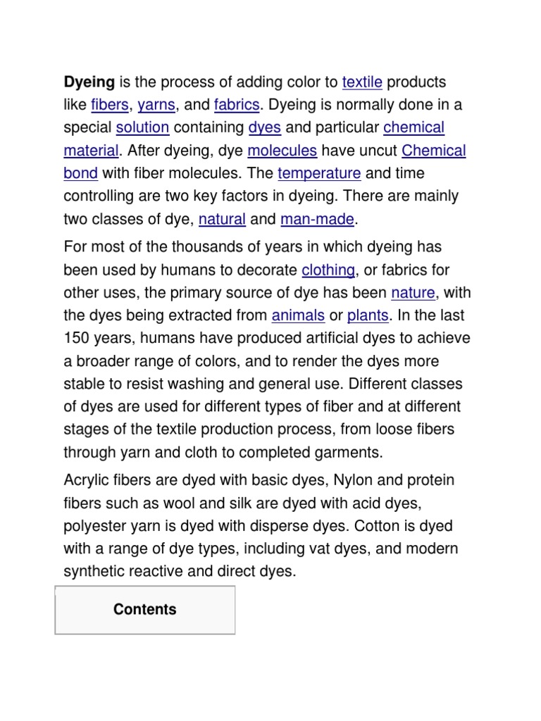 Dyeing Is The Process of Adding Color To | PDF | Dyeing | Dye
