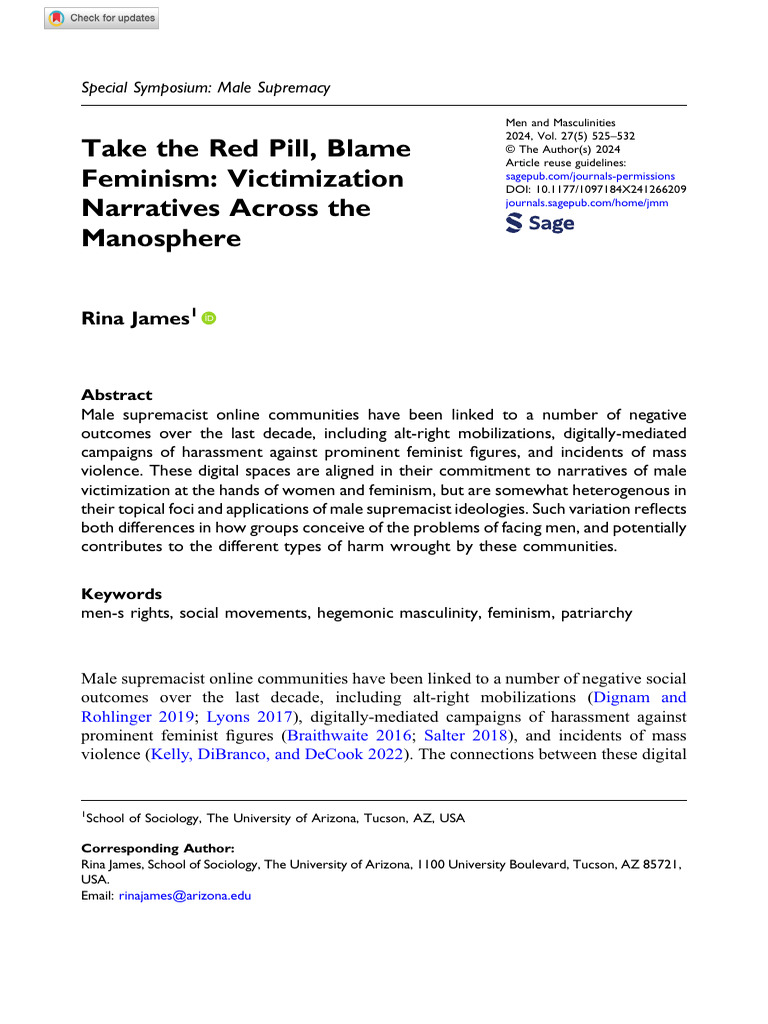 James 2024 Take The Red Pill Blame Feminism Victimization Narratives ...